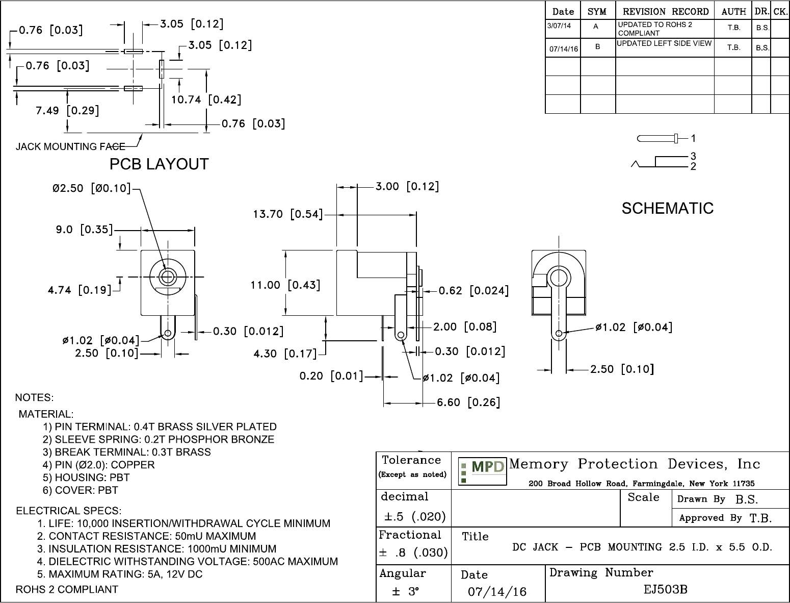 MPD (Memory Protection Devices)의 EJ503B Drawing 규격서 | DigiKey
