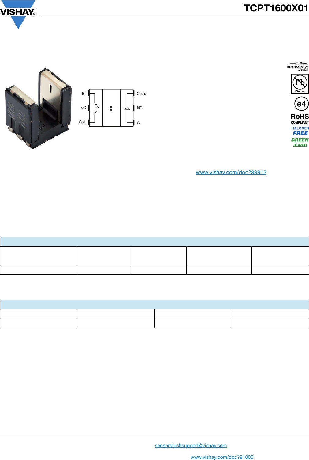 Vishay Semiconductor Opto Division의 TCPT1600X01 규격서 | DigiKey